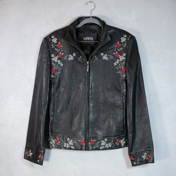 Kasper | Jackets & Coats | Kasper Womens Leather Floral Embroidered ...